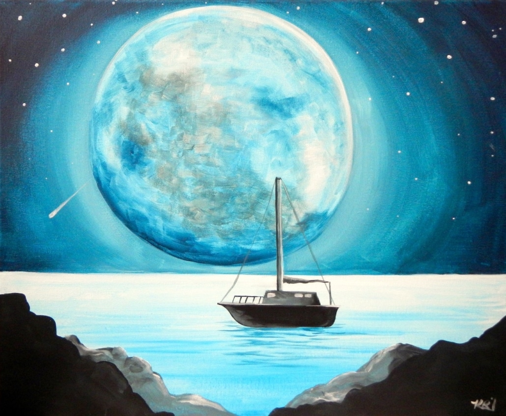Boat in Moonlight - Wine and Canvas - Michigan